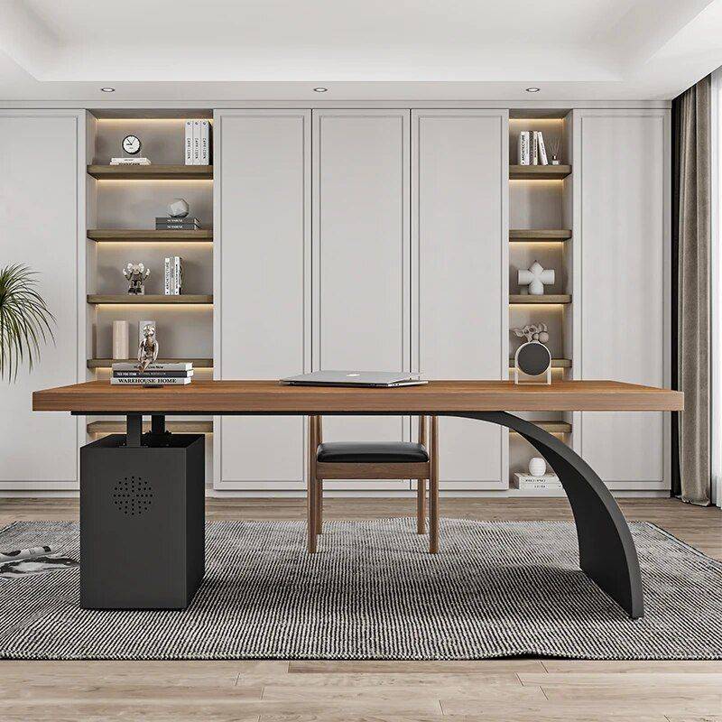 Modern Solid Wood Metal Computer Desk with Storage - Joy To Use