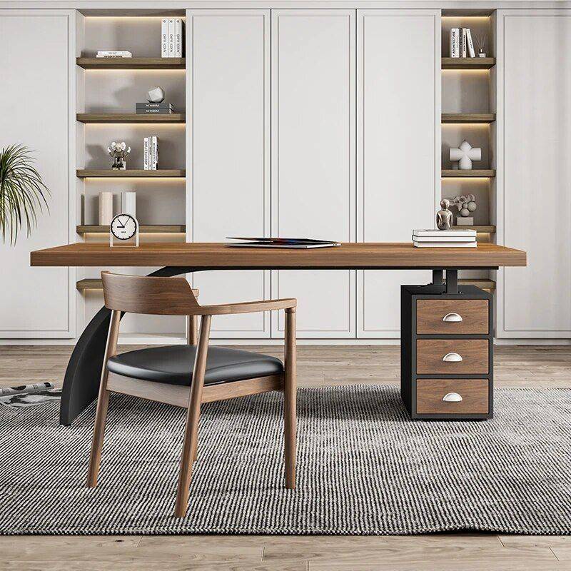 Modern Solid Wood Metal Computer Desk with Storage - Joy To Use