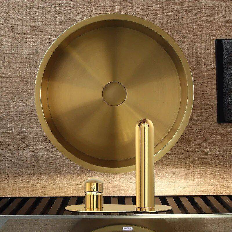 Gold Stainless Steel Round Countertop Basin with Drainer - Joy To Use