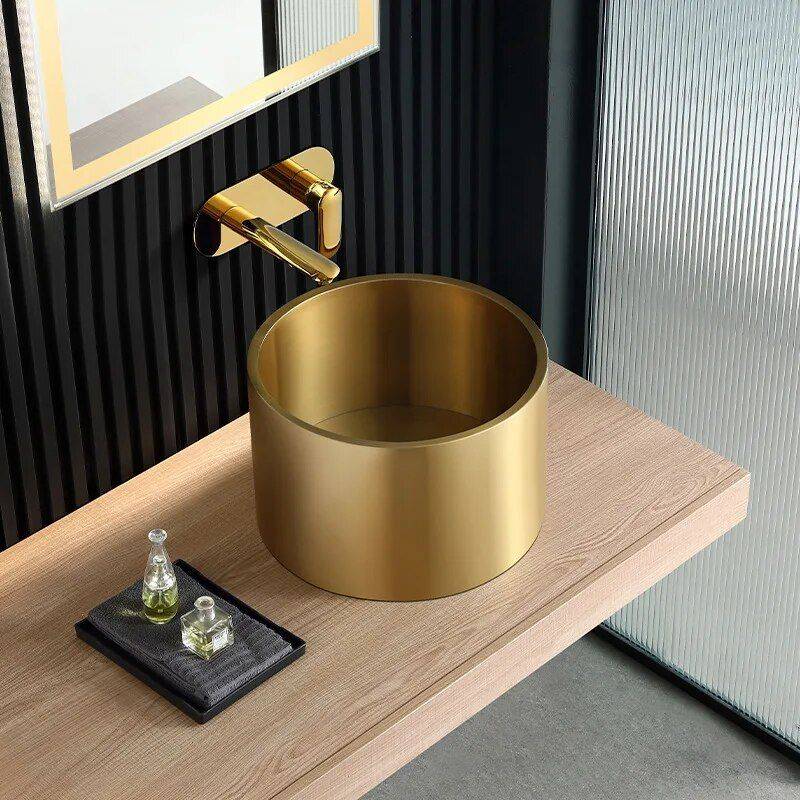 Gold Stainless Steel Round Countertop Basin with Drainer - Joy To Use