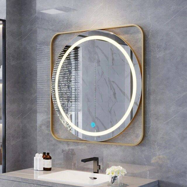 Modern Round LED Illuminated Bathroom Mirror - Fogless Touch Control, 8 ... Modern Round LED Illuminated Bathroom Mirror - Fogless Touch Control, 8 ...