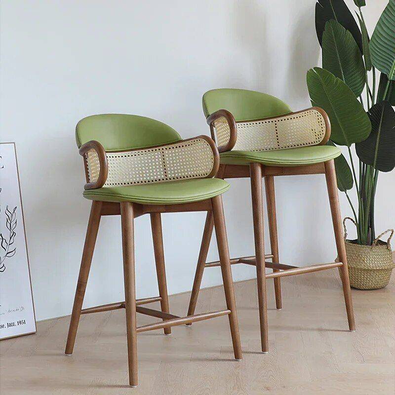 Solid Wood Rattan Kitchen Counter & Bar Chair - Modern Minimalist Style ...