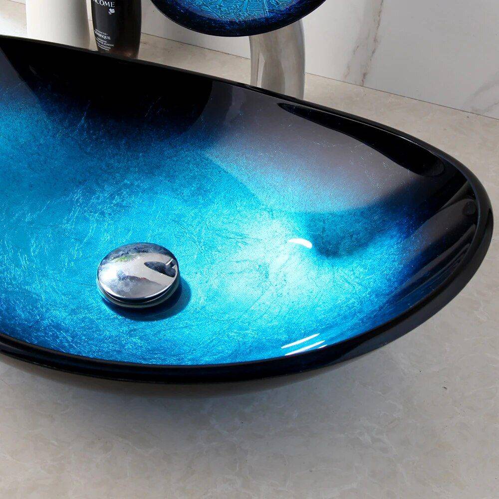 Tempered Glass Waterfall Faucet Oval Basin with Drain Pipe - Joy To Use